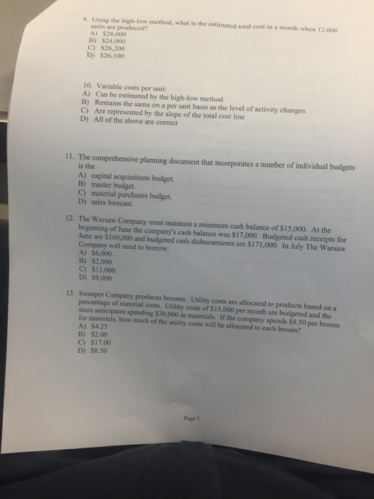 Solved Using the high-low method, what is the estimated | Chegg.com