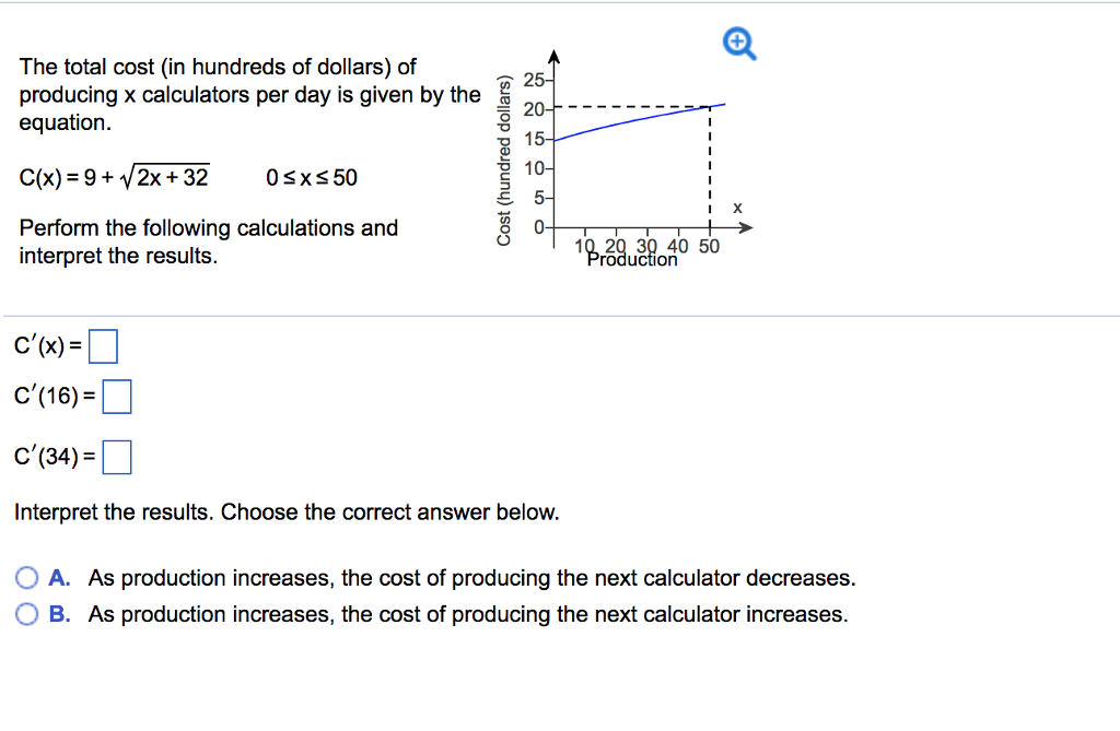 Solved The total cost (in hundreds of dollars) of producing | Chegg.com