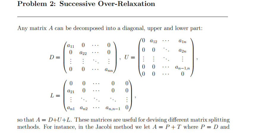 Problem 2: Successive Over-Relaxation Any matrix A | Chegg.com