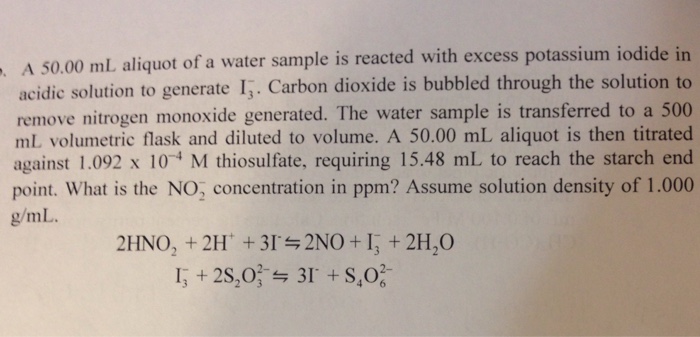 Solved A 50.00 mL aliquot of a water sample is reacted with | Chegg.com