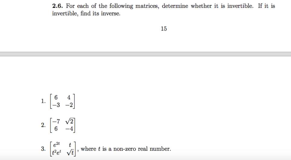 Solved 2.6. For each of the following matrices, determine | Chegg.com