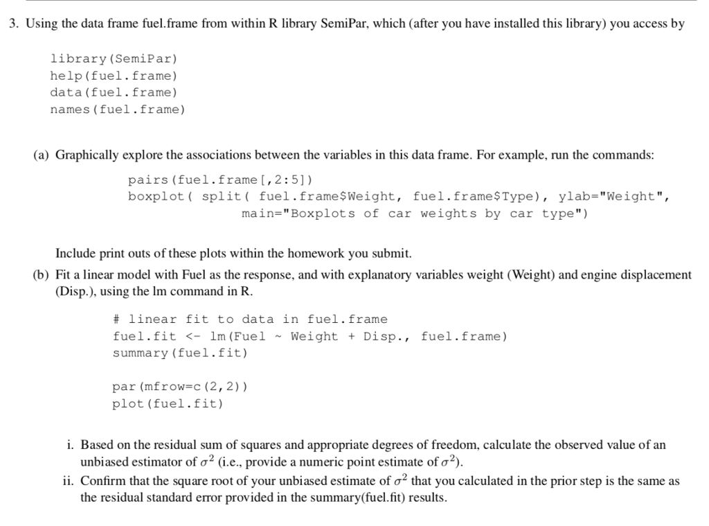 Solved 3. Using the data frame fuel.frame from within R | Chegg.com