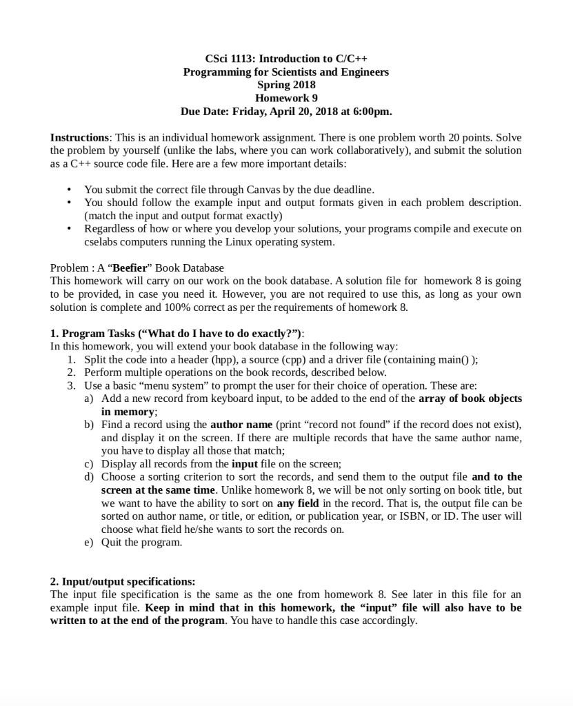 CSci 1113: Introduction to C/C++ Programming for | Chegg.com