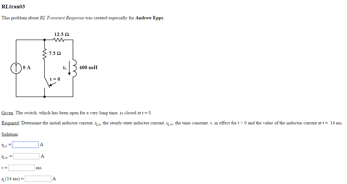 Solved RLtran03 This problem about RL Transient Response was | Chegg.com