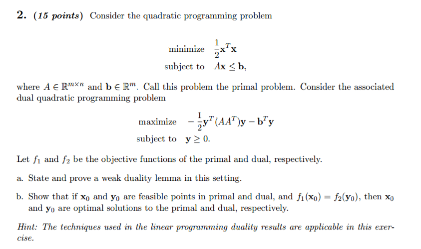 Consider The Quadratic Programming Problem Minimize 1 