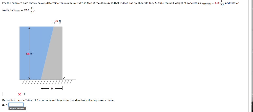 Solved lb For the concrete dam shown below, determine the | Chegg.com