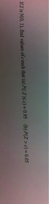 Solved If Z is N(0, 1) find values of c such that (a) P(|Z| | Chegg.com