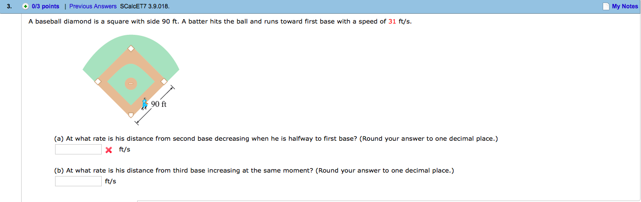 Solved A baseball diamond is a square with side 90 ft. A | Chegg.com