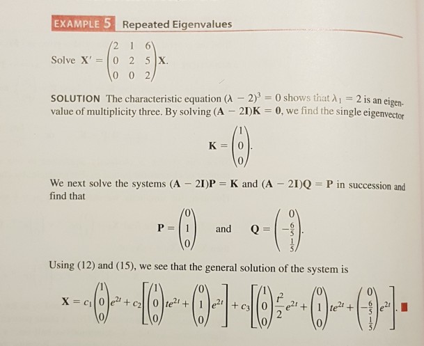 Solved EXAMPLE 5 Repeated Eigenvalues 2 1 6 002 Solve X'=10 | Chegg.com