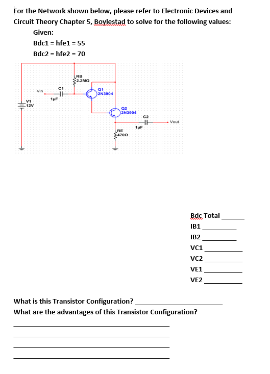 Solved For the Network shown below, please refer to | Chegg.com