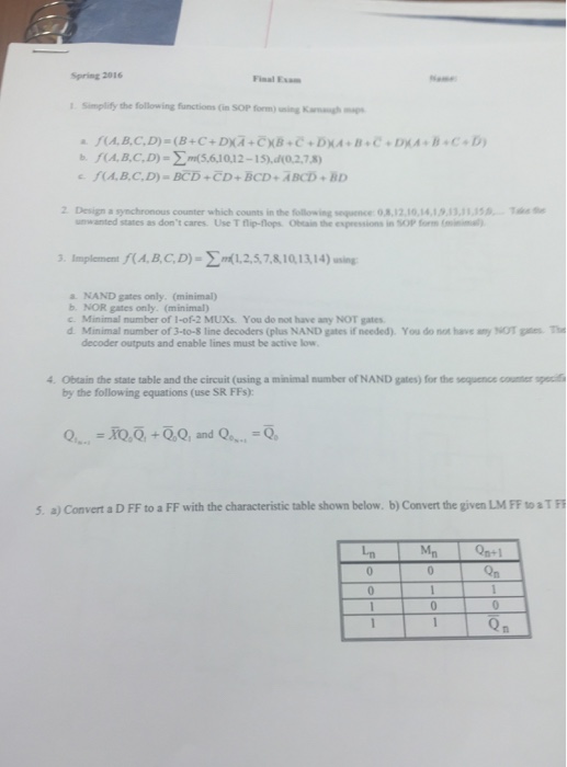 Solved Simplify the following functions (in SOP form) using | Chegg.com