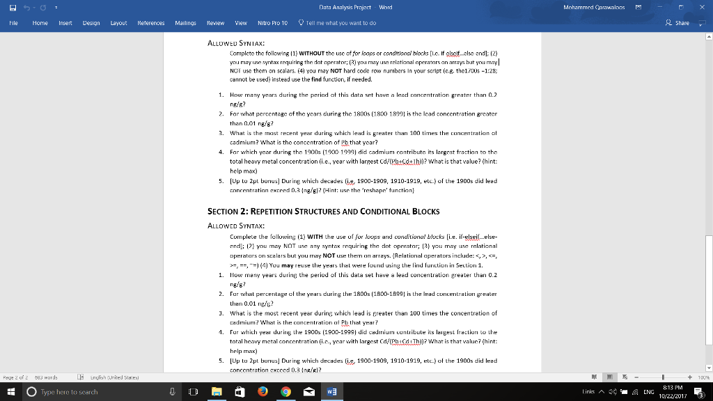 Solved Data Analysis Project Word File Home Insert Design | Chegg.com