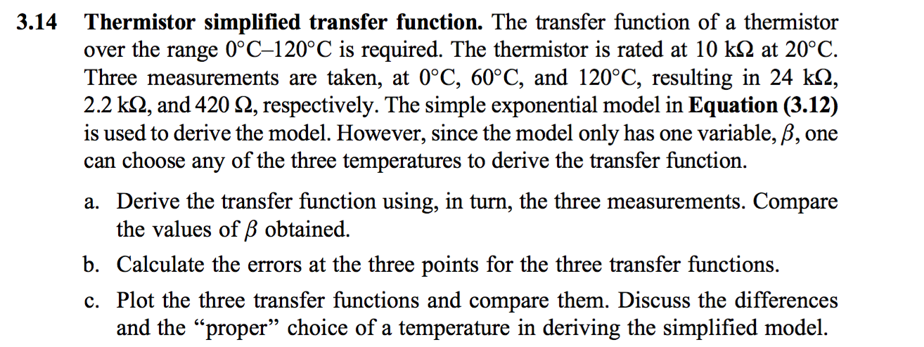The transfer function of a thermistor over the range | Chegg.com
