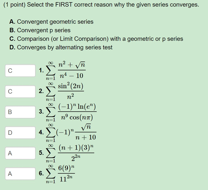 Solved (1 point) Select the FIRST correct reason why the | Chegg.com