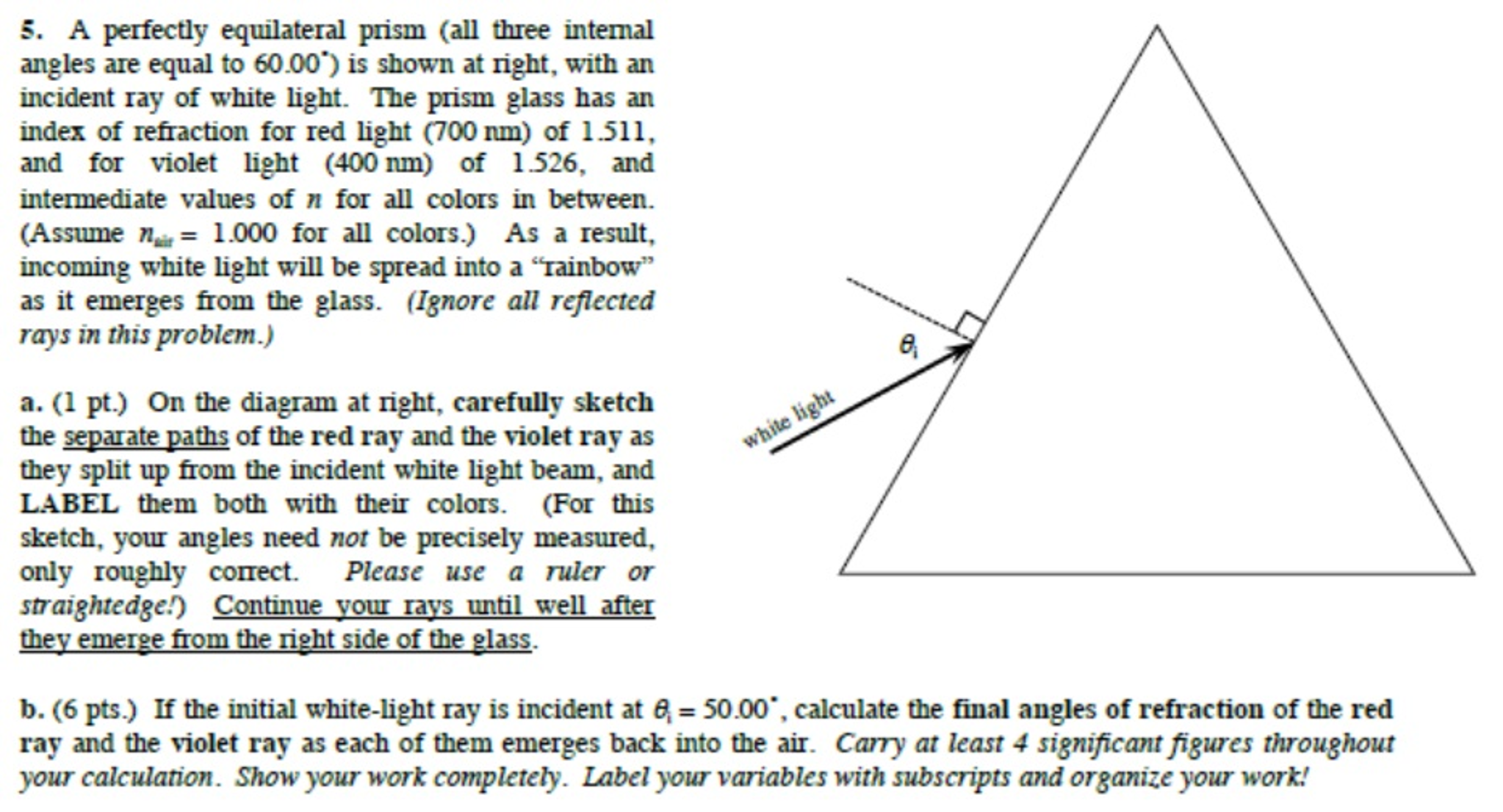 Solved A perfectly equilateral prism (all three internal | Chegg.com