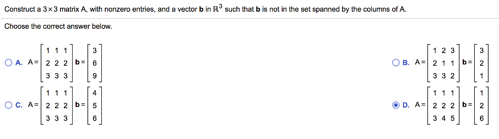 Solved Construct a 3 times 3 matrix A, with nonzero entries, | Chegg.com