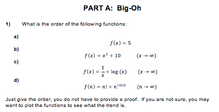 Solved What is the order of the following functions: f(x) = | Chegg.com