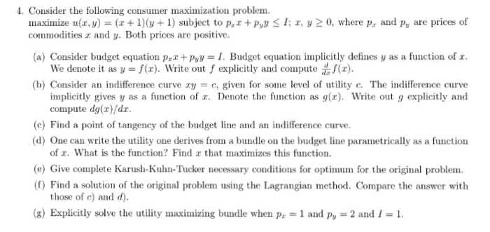 Solved Consider the following consumer maximization problem. | Chegg.com