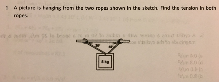 Solved A picture is hanging from the two ropes shown in the | Chegg.com