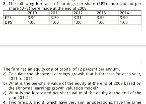 Solved 3. The following forecasts of earnings per share | Chegg.com