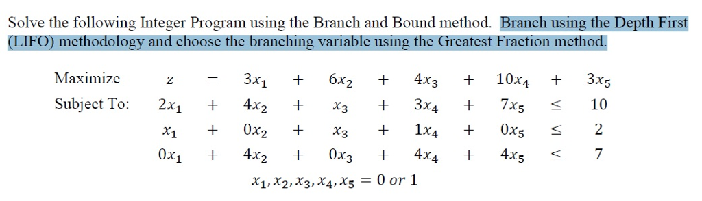 Solve the following Integer Program using the Branch | Chegg.com
