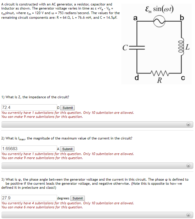 Solved A circuit is constructed with an AC generator, a | Chegg.com