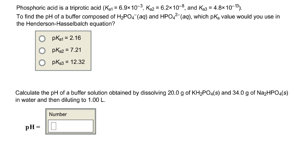 Solved Phosphoric acid is a triprotic acid (Ka1-6.9x10-3, | Chegg.com