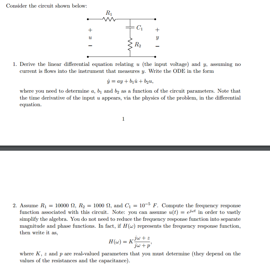 Solved Consider the circuit shown below: 1. Derive the | Chegg.com
