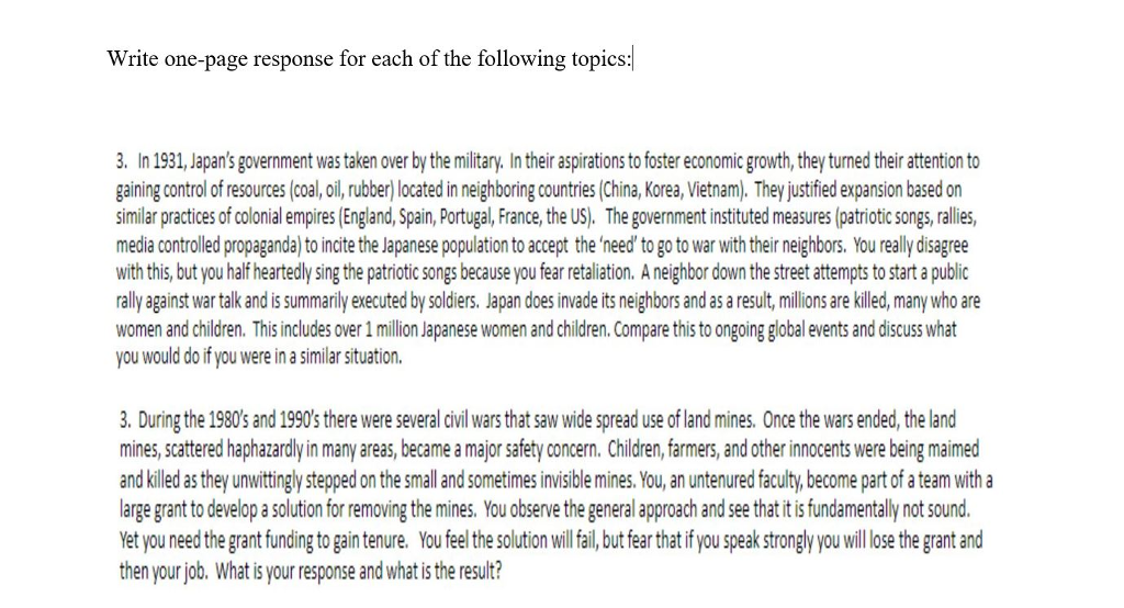 Write one-page response for each of the following | Chegg.com