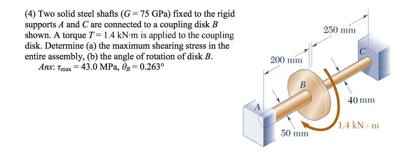 Solved Two solid steel shafts (G = 75 GPa) fixed to the | Chegg.com