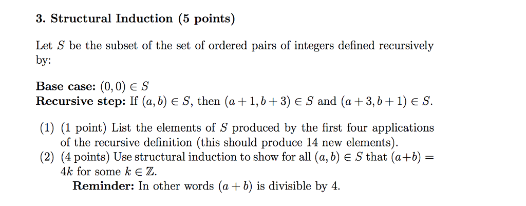 Solved 3. Structural Induction (5 points) Let S be the | Chegg.com