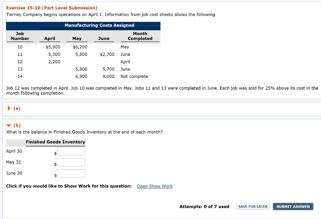 Solved Exercise 15-10 (Part Level Submission) Tierney | Chegg.com
