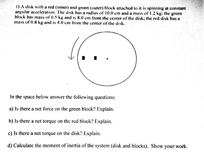 Solved A disk with a red (inner) and green (outer) block | Chegg.com