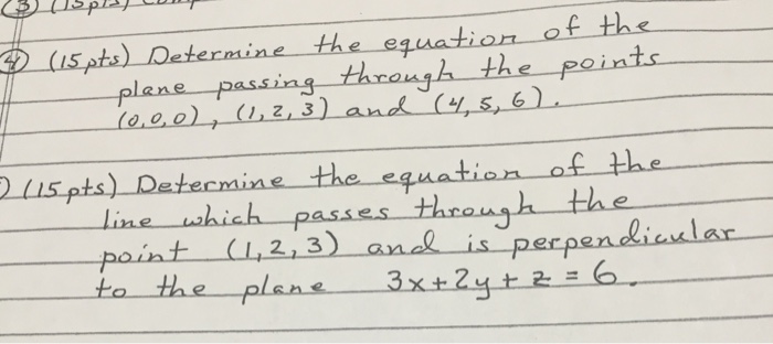 Solved Determine The Equation Of The Plane Passing Through