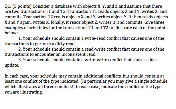 Solved Consider A Database With Objects X Y And Z And 