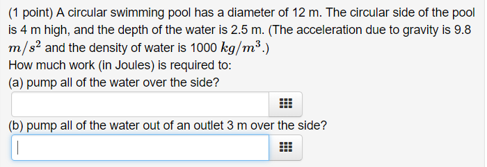 Solved (1 point) A circular swimming pool has a diameter of | Chegg.com