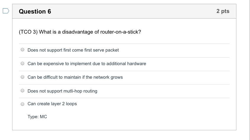 Solved DQuestion 6 2 pts (TCO 3) What is a disadvantage of | Chegg.com Solved DQuestion 6 2 pts (TCO 3) What is a disadvantage of | Chegg.com