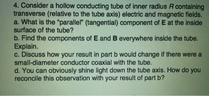 Solved Consider a hollow conducting tube of inner radius R | Chegg.com