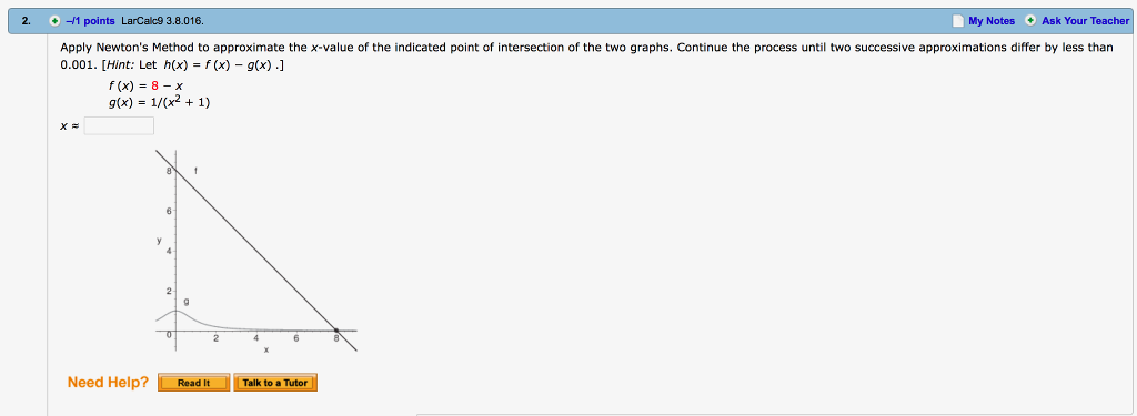 Solved Apply Newton's Method to approximate the x-value of | Chegg.com