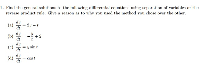 Solved 1. Find the general solutions to the following | Chegg.com