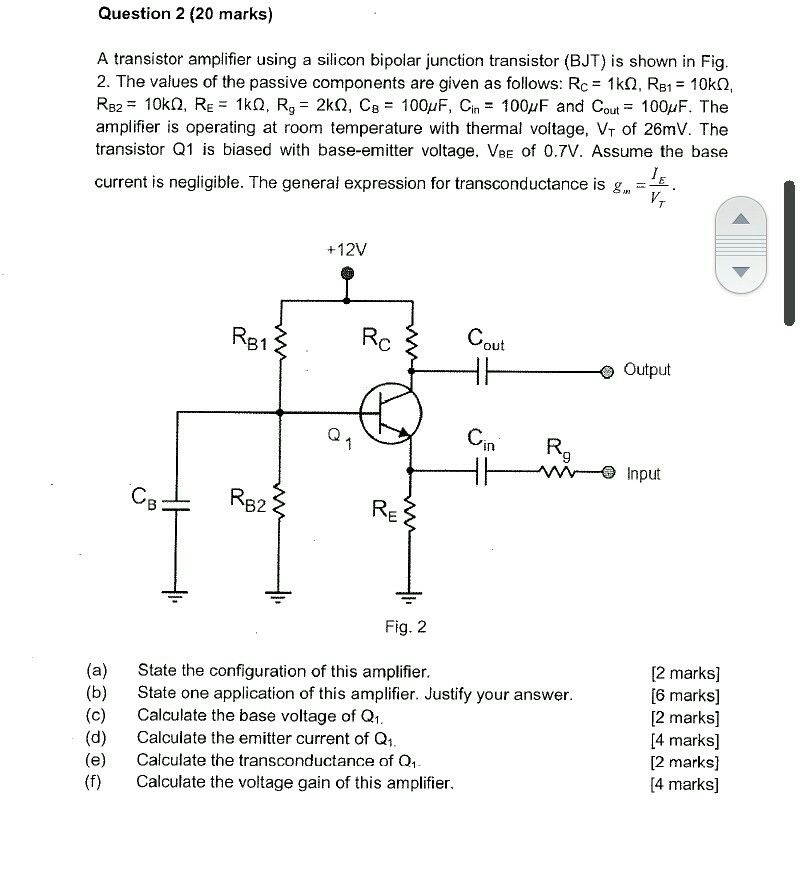 Solved A transistor amplifier using a silicon bipolar | Chegg.com