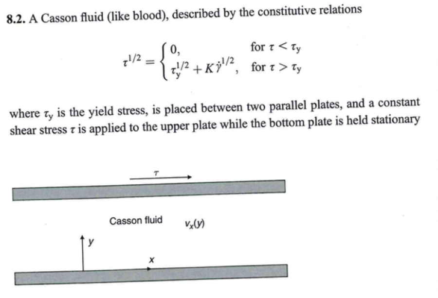 Solved 8.2. A Casson fluid (ike blood), described by the | Chegg.com
