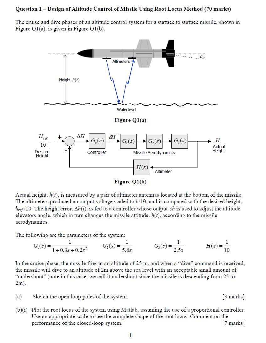Solved The cruise and dive phases of an altitude control | Chegg.com