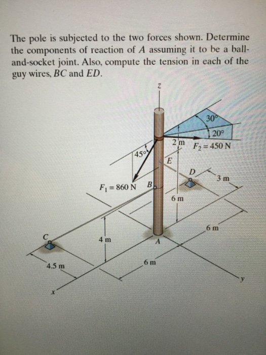 Solved The pole is subjected to the two forces shown. | Chegg.com