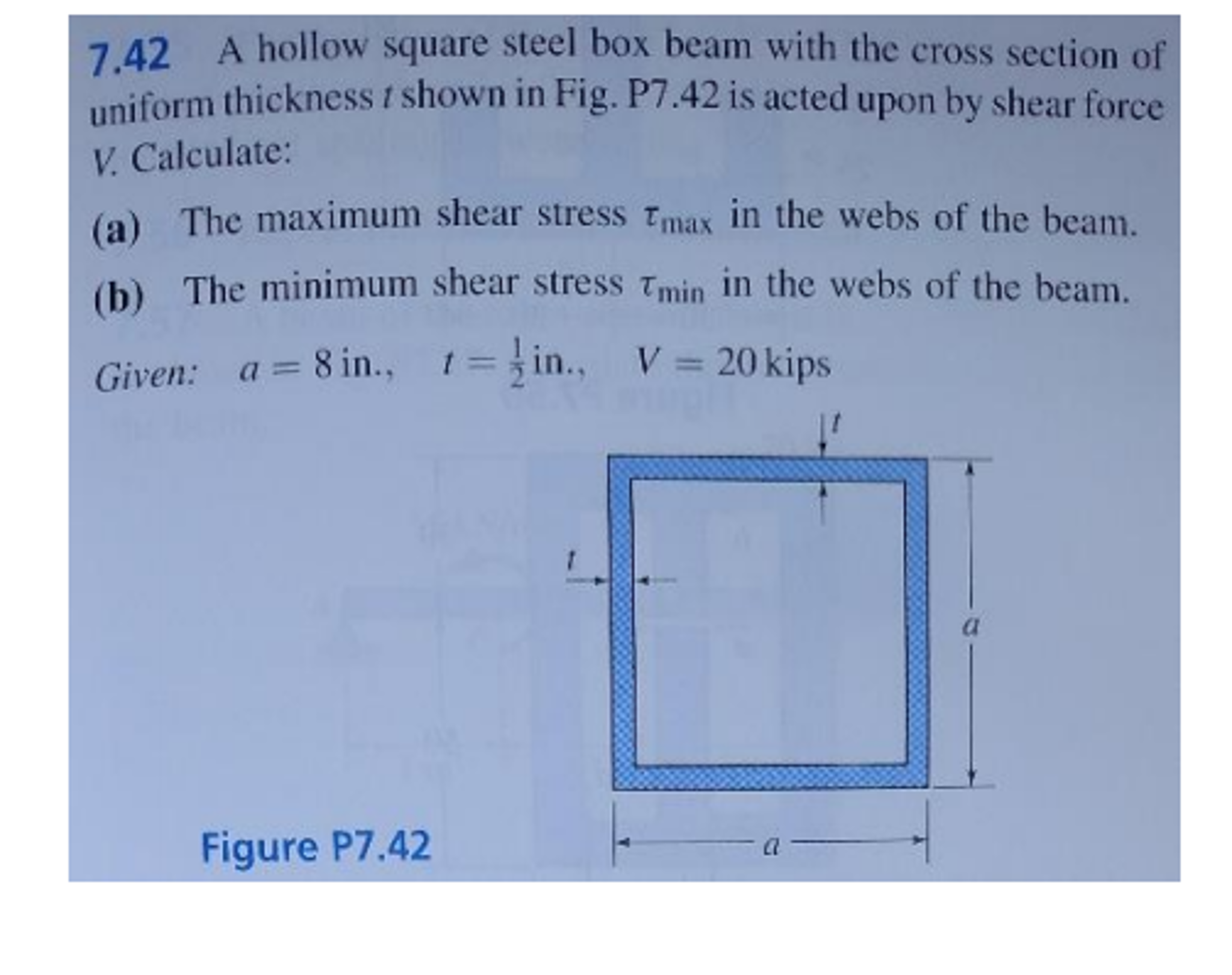 Solved A hollow square steel box beam with the cross section | Chegg.com