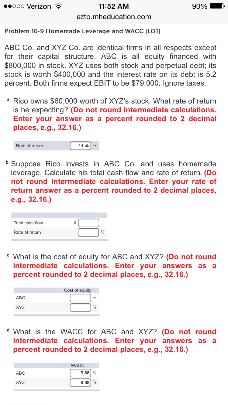 Solved Homemade Leverage and WACC [LO1] ABC Co. and XYZ Co. | Chegg.com