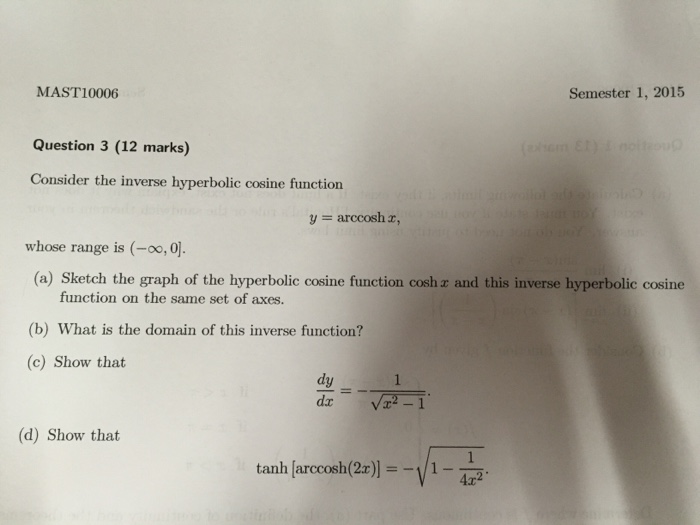Solved Consider the inverse hyperbolic cosine function y = | Chegg.com Solved Consider the inverse hyperbolic cosine function y = | Chegg.com
