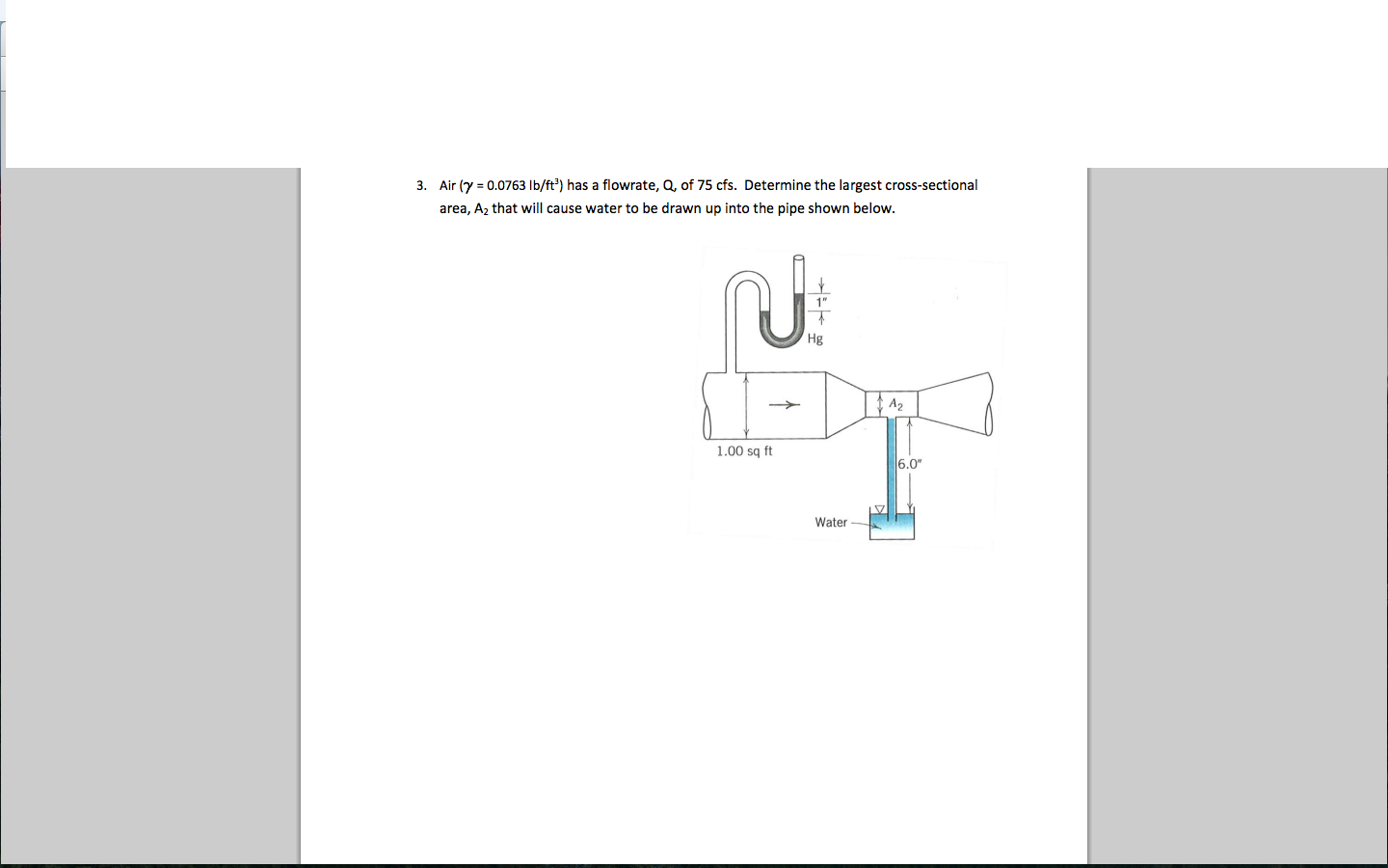 Solved Air (gamma = 0.0763 lb/ft^3) has a flowrate, Q, of 75 | Chegg.com
