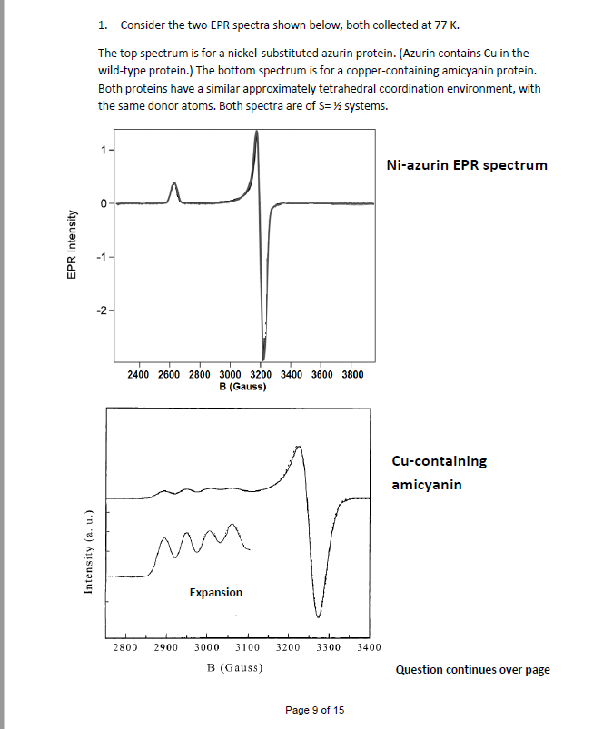 1. Consider the two EPR spectra shown below, both | Chegg.com