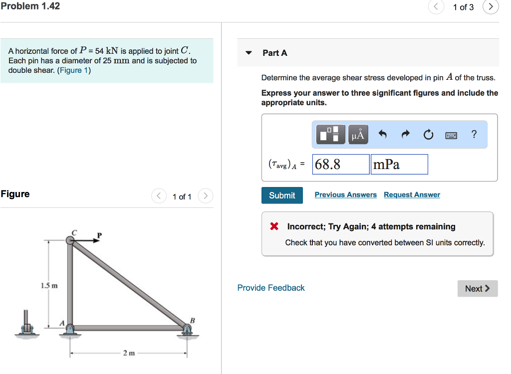 Solved Problem 1.42 1 of 3 > A horizontal force of P 54 kN | Chegg.com
